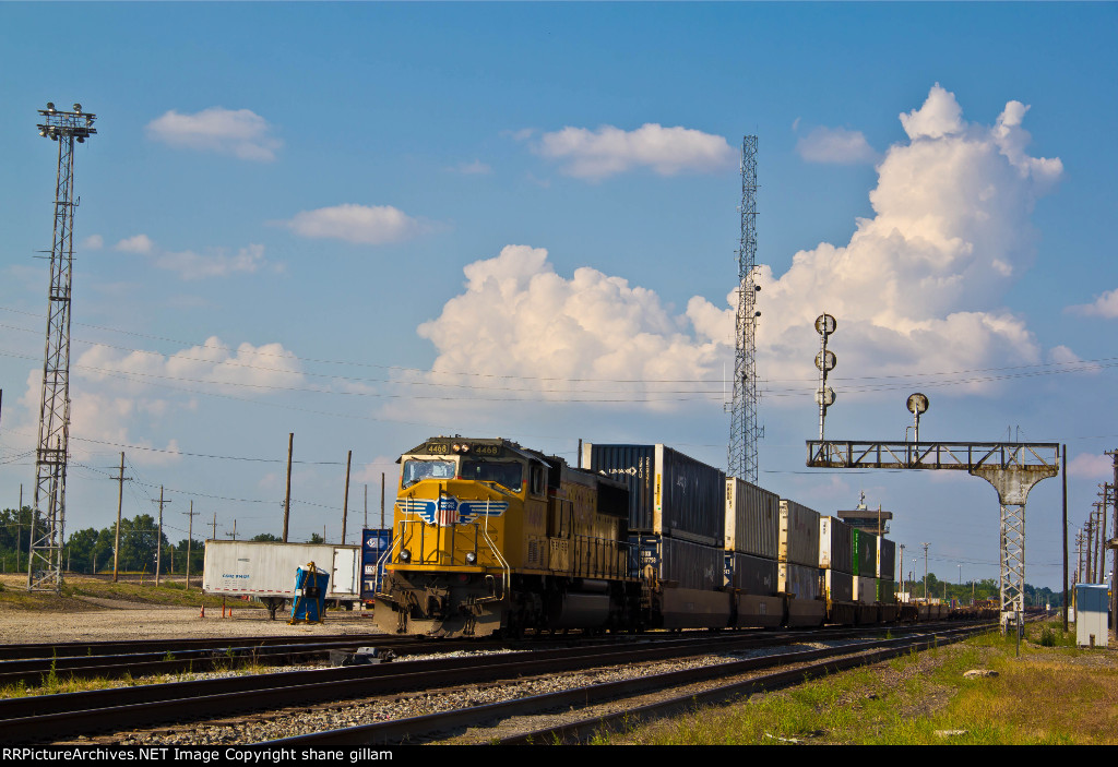 UP 4468 Heads up a yard job passing the old Mopac Signals.